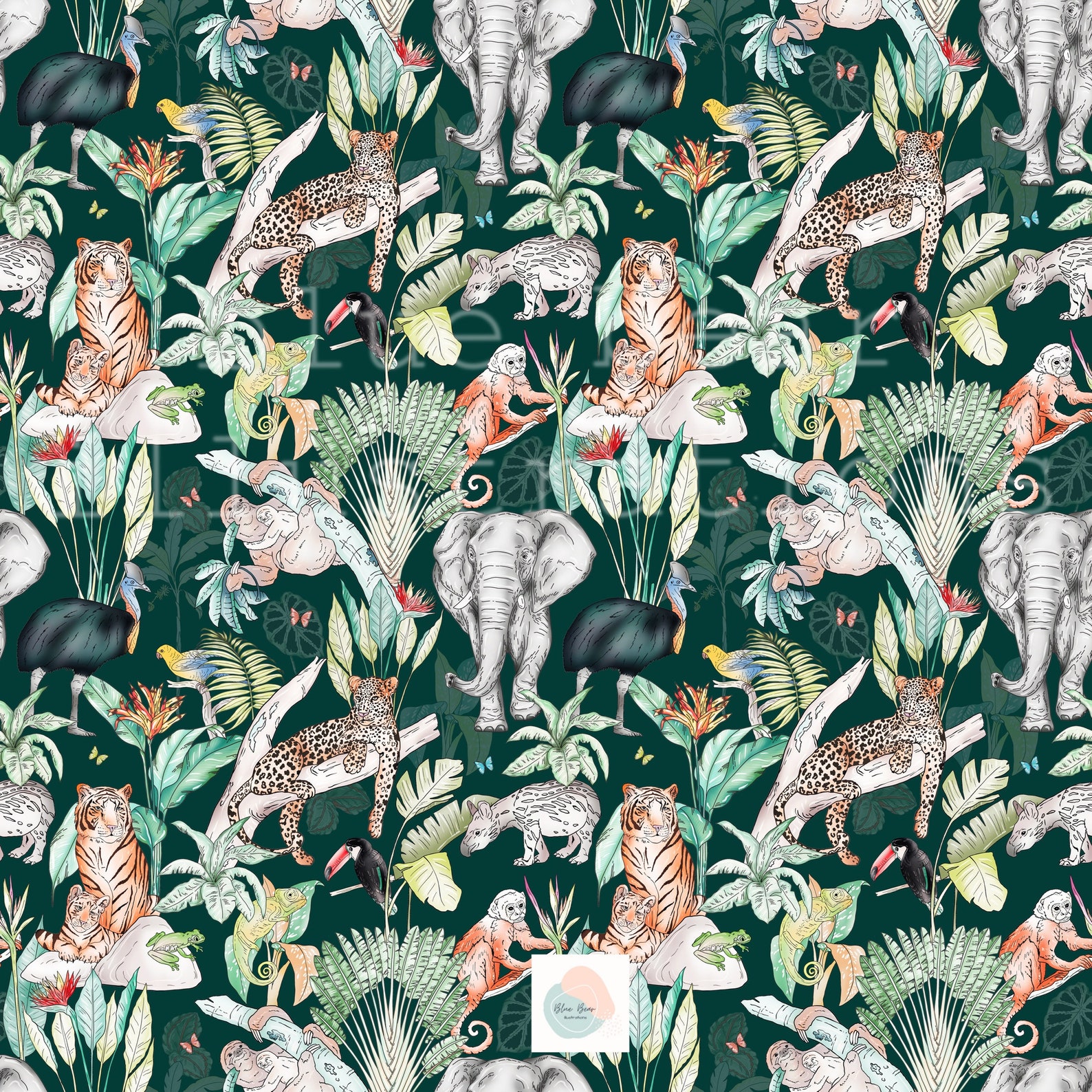Tropical Jungle, Seamless Pattern, Fabric Pattern Tile, Surface Pattern ...