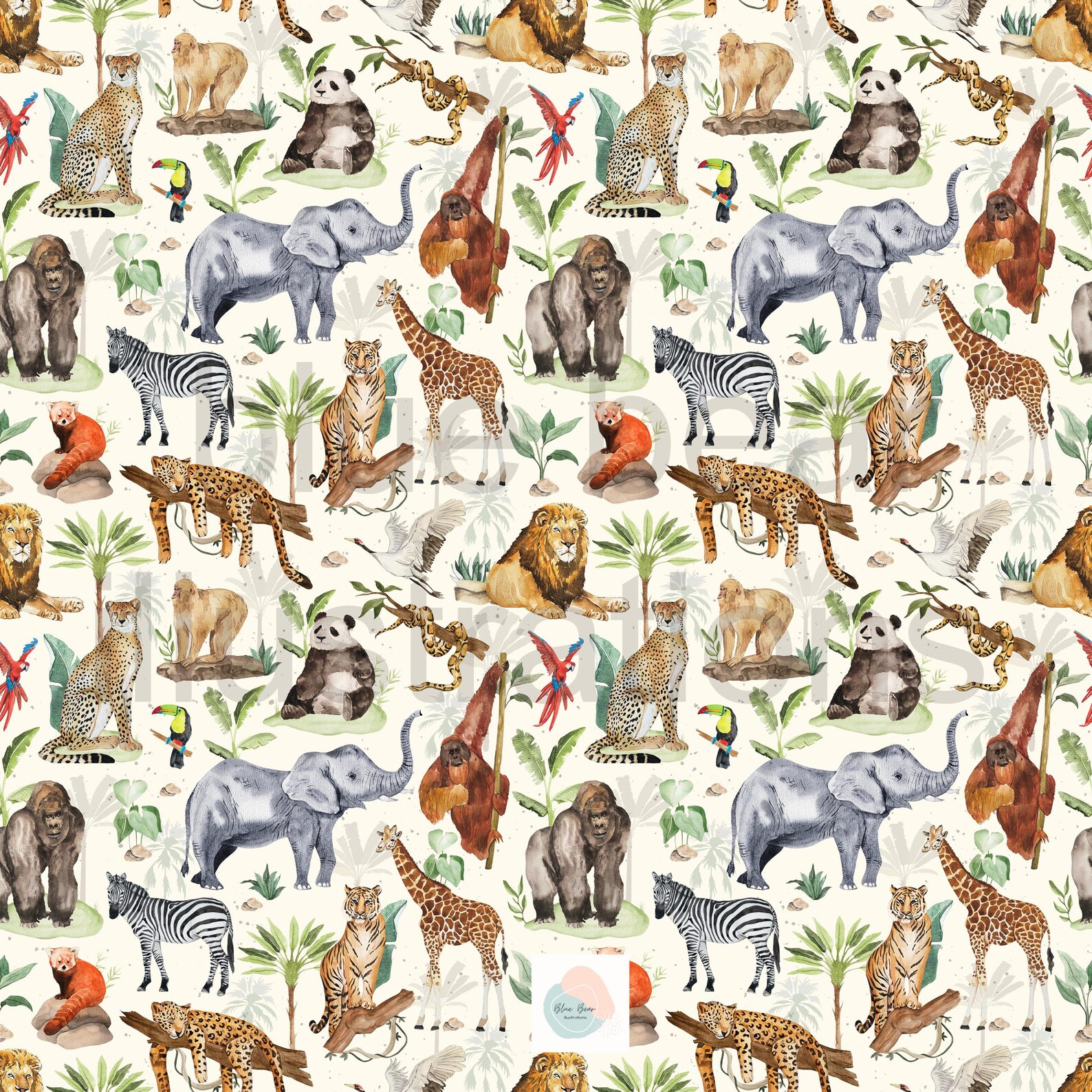 Jungle Safari Seamless Pattern, African Animals , Asian Animals ...