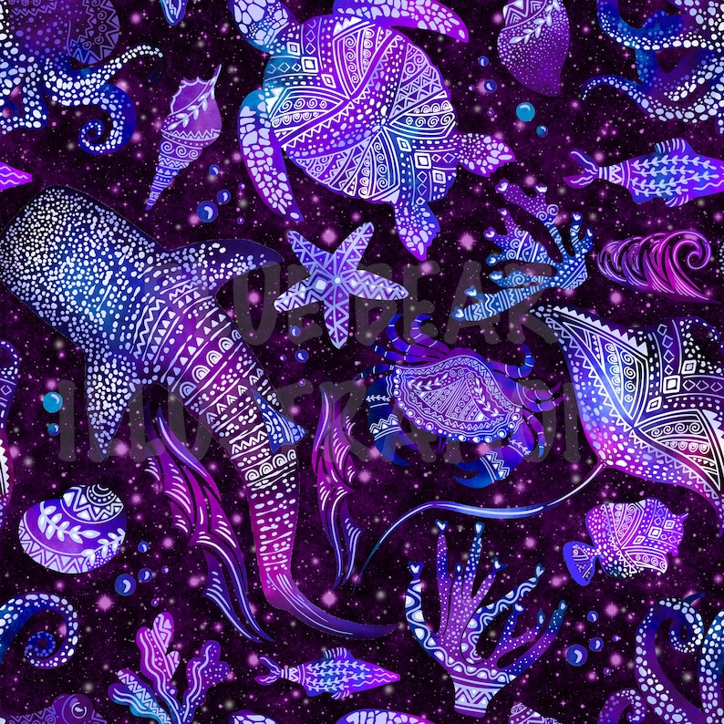 Ocean Seamless Pattern, Sea Animals and Nautical Design File, Fabric ...