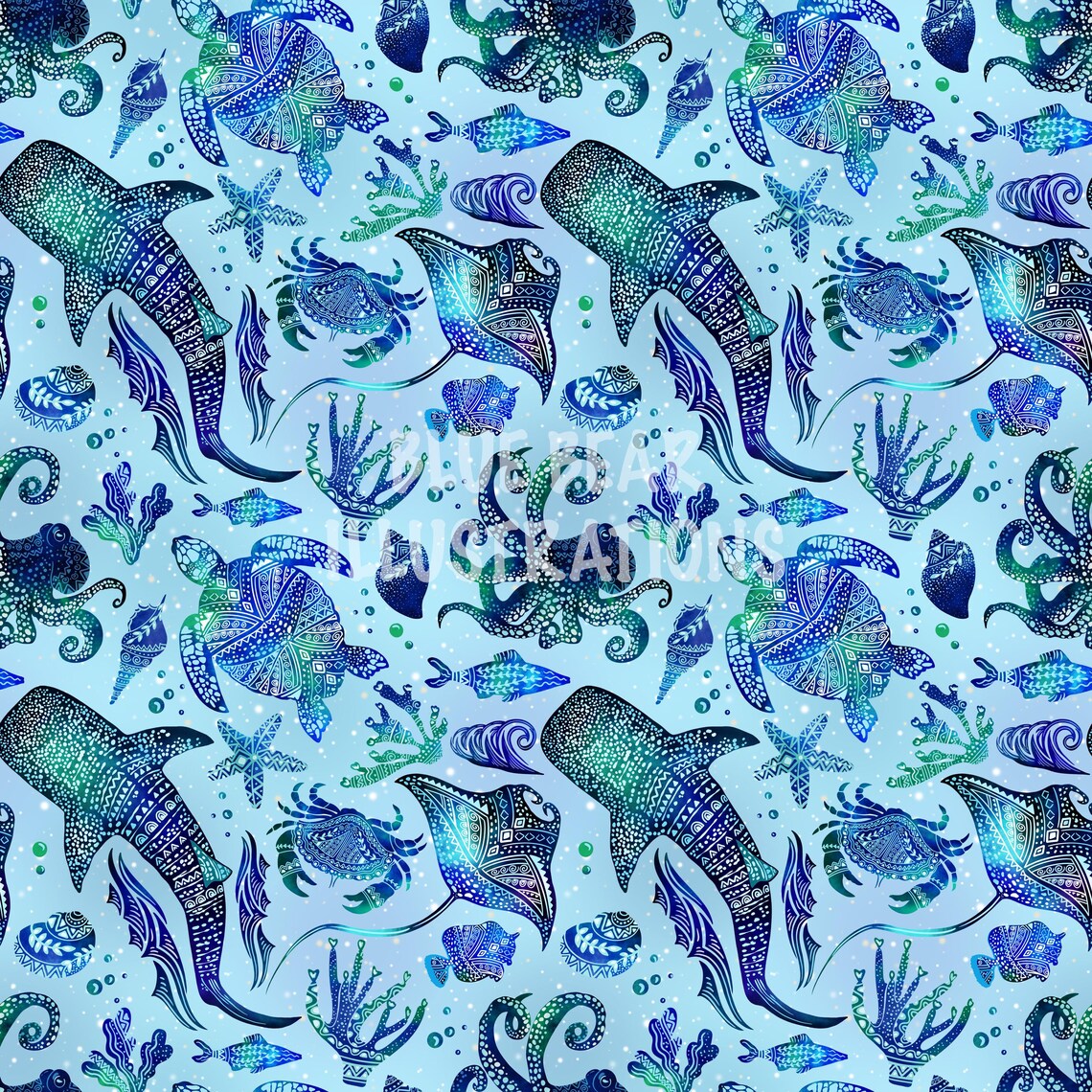 Ocean Seamless Pattern, Sea Animals and Nautical Design File, Fabric ...