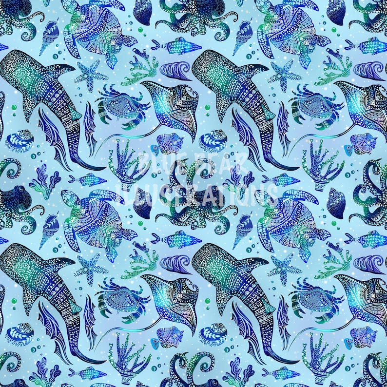 Ocean Seamless Pattern, Sea Animals and Nautical Design File, Fabric ...