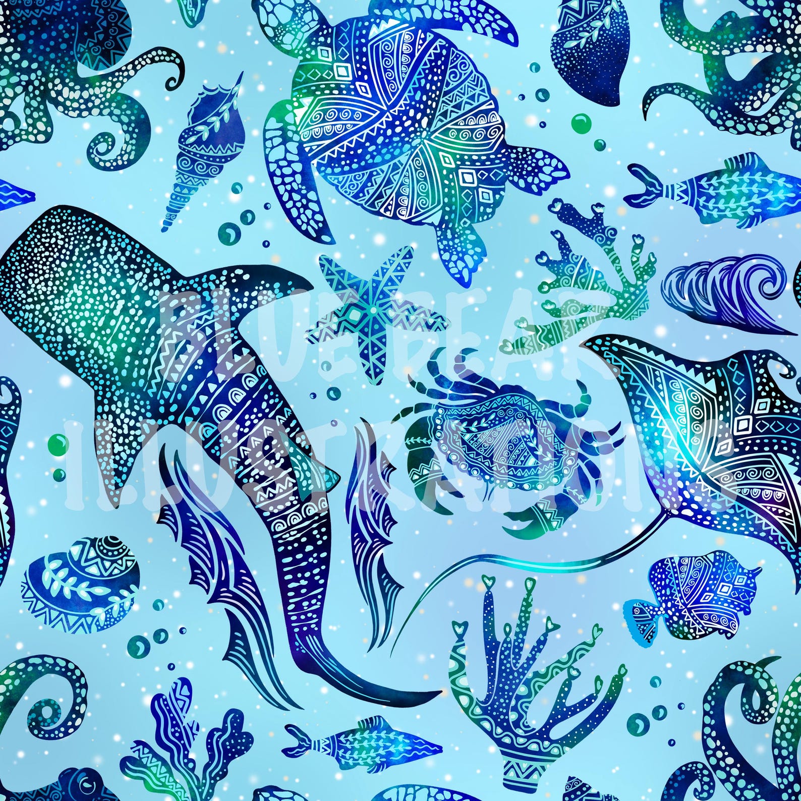 Ocean Seamless Pattern, Sea Animals and Nautical Design File, Fabric ...