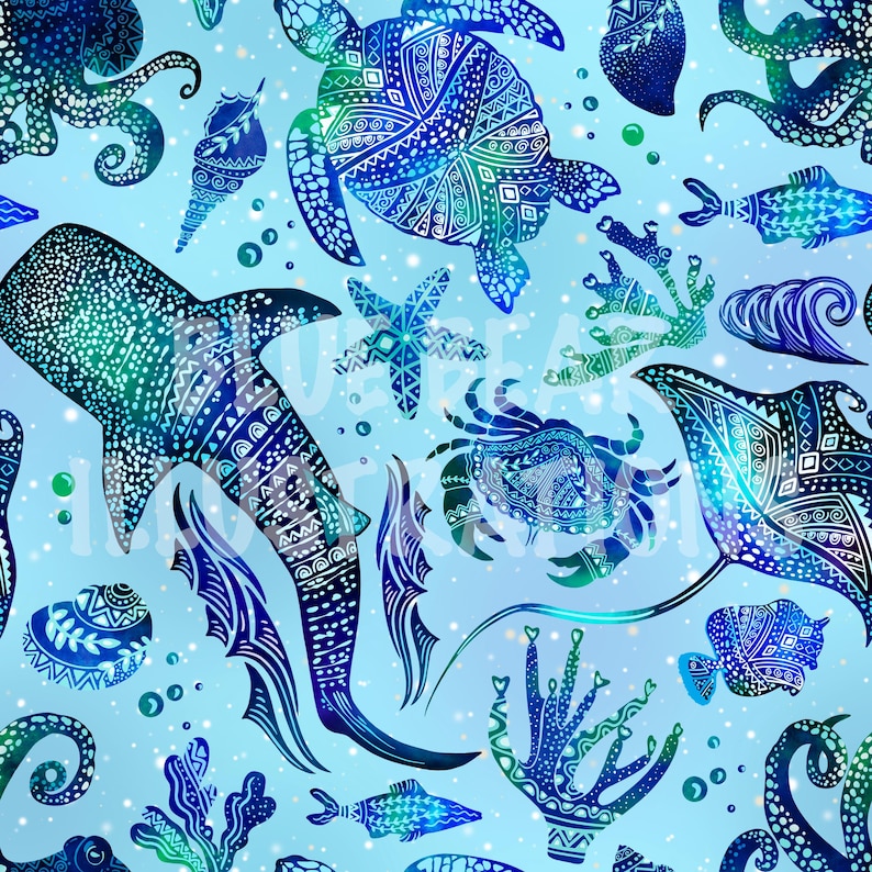 Ocean Seamless Pattern, Sea Animals and Nautical Design File, Fabric ...