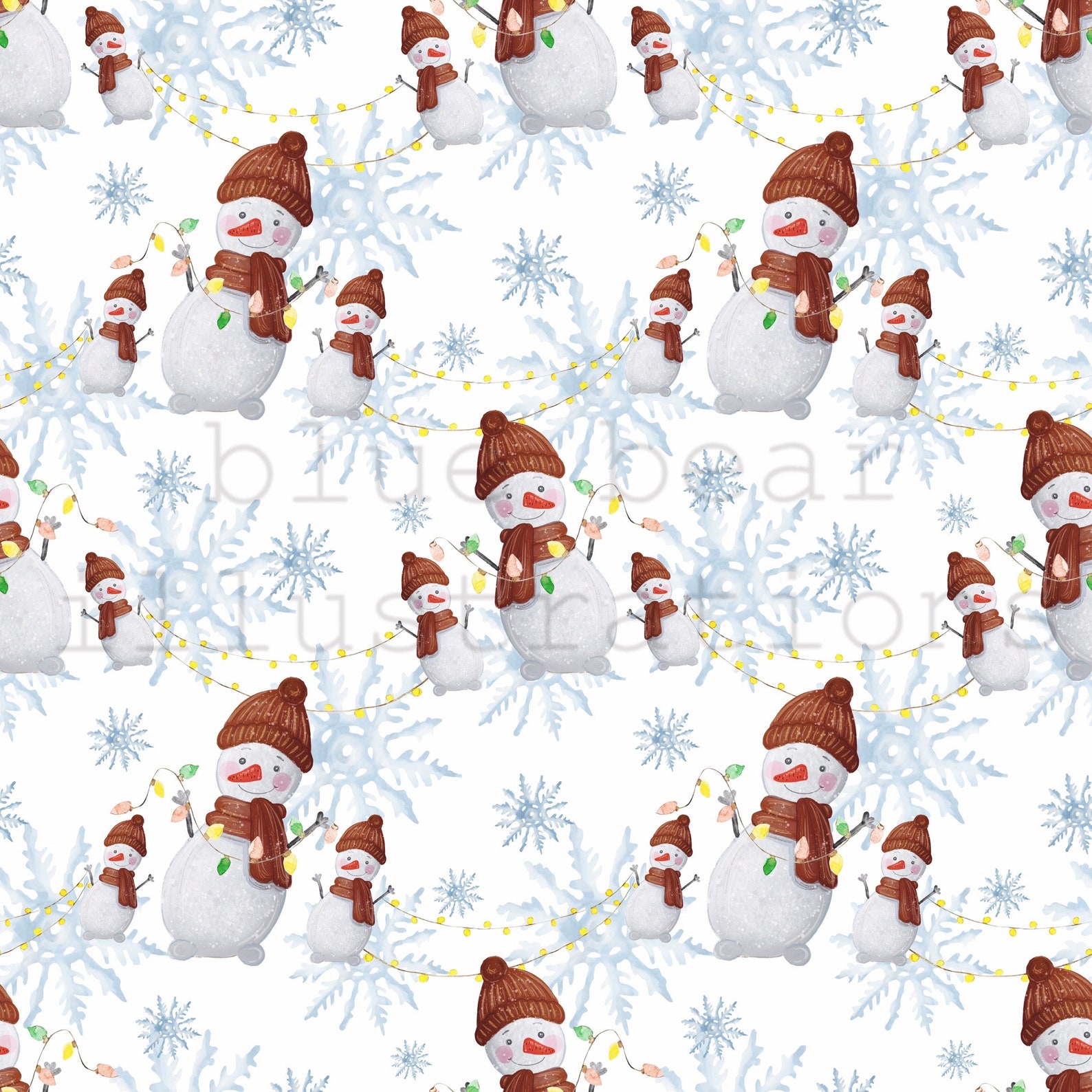 Snowman Fabric Pattern, Seamless Pattern, Surface Design, Digital ...
