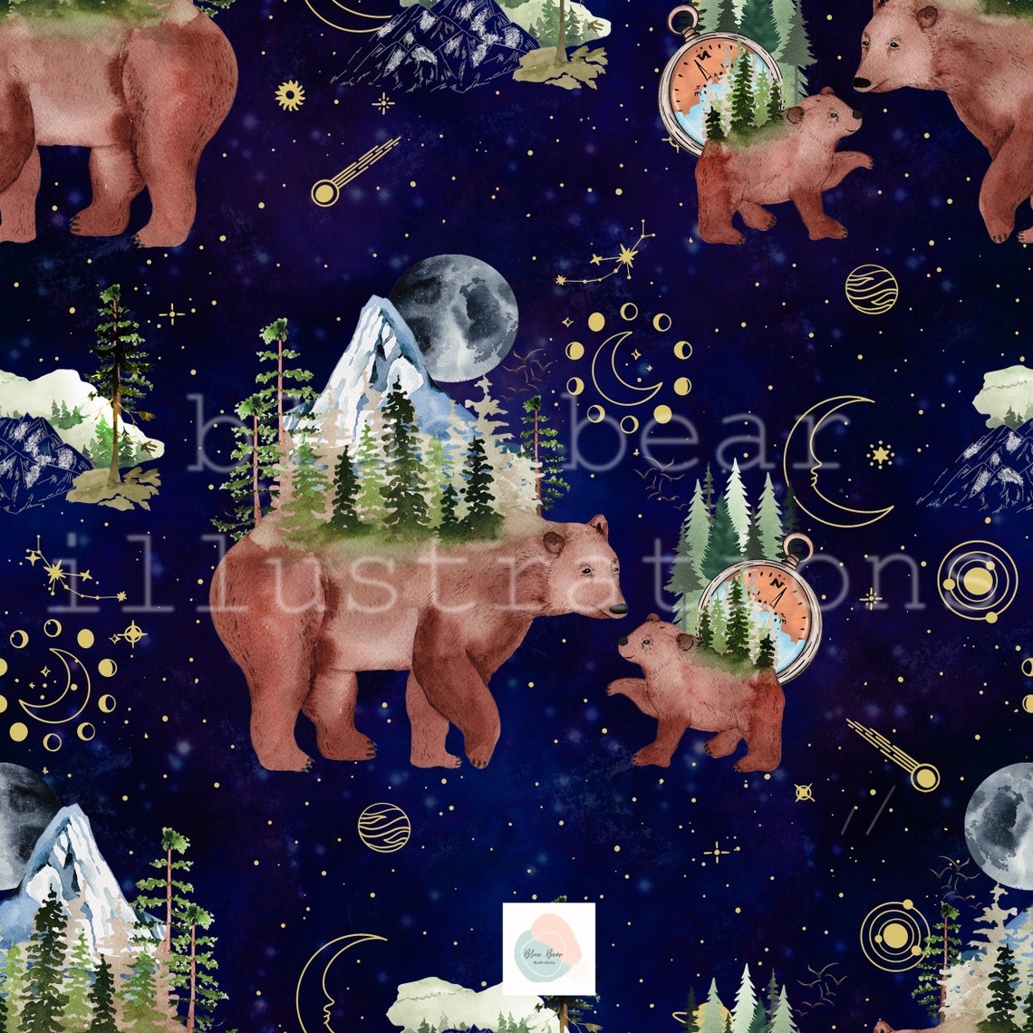 Grizzly Bear Family Seamless Pattern, Seamless Bear Family Pattern ...