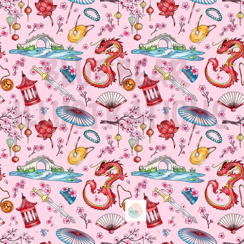 Mulan Seamless, Chinese Warrior Princess Seamless Pattern, Disney ...