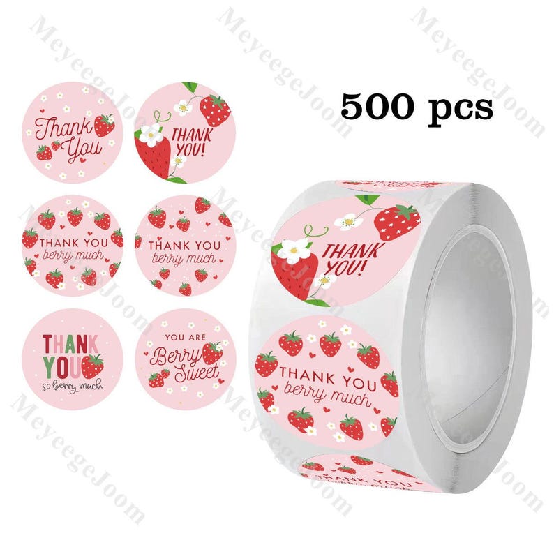 500pcs per Roll Sweet Party Stickers Thank You Berry Much Sticker ...