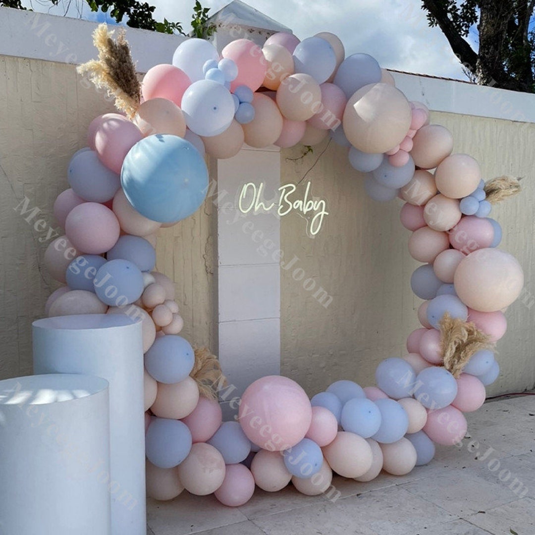 129 Blue Pink Matte Boho Balloons Garland Double Stuffed Cream Peach ...