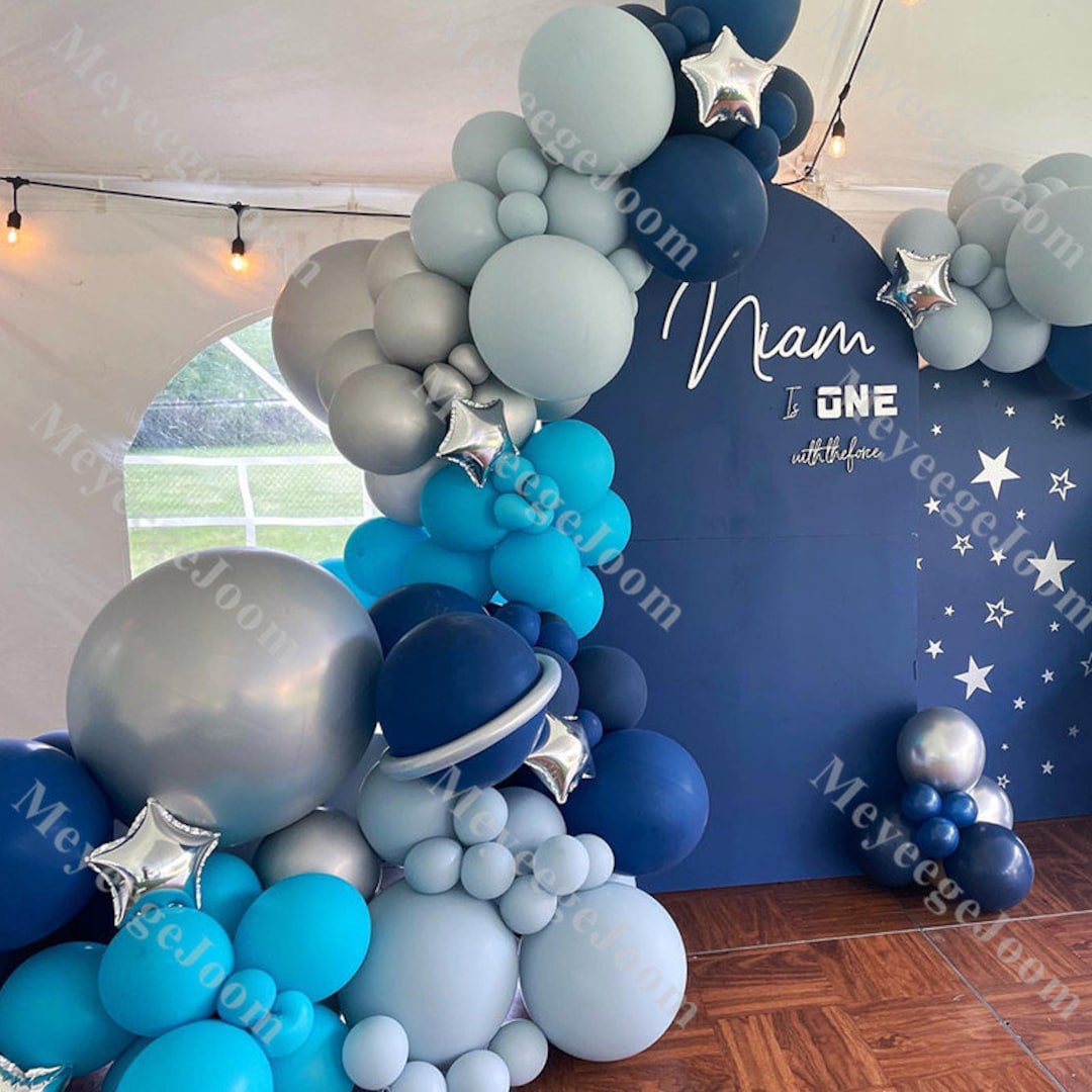 74/115/189pc DIY Outerspace Balloon Arch Silver Blue Double Stuffed ...