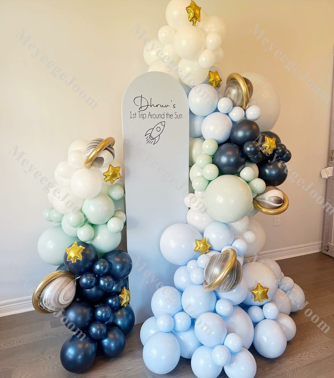 156pcs Galaxy Party Balloon Arch Blue Agate Space Baby Shower Blast off ...