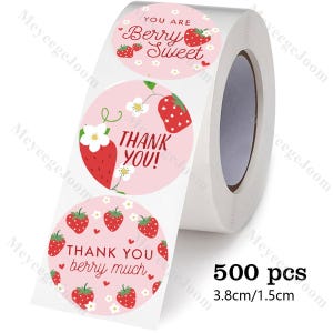 500pcs per Roll Sweet Party Stickers Thank You Berry Much Sticker ...