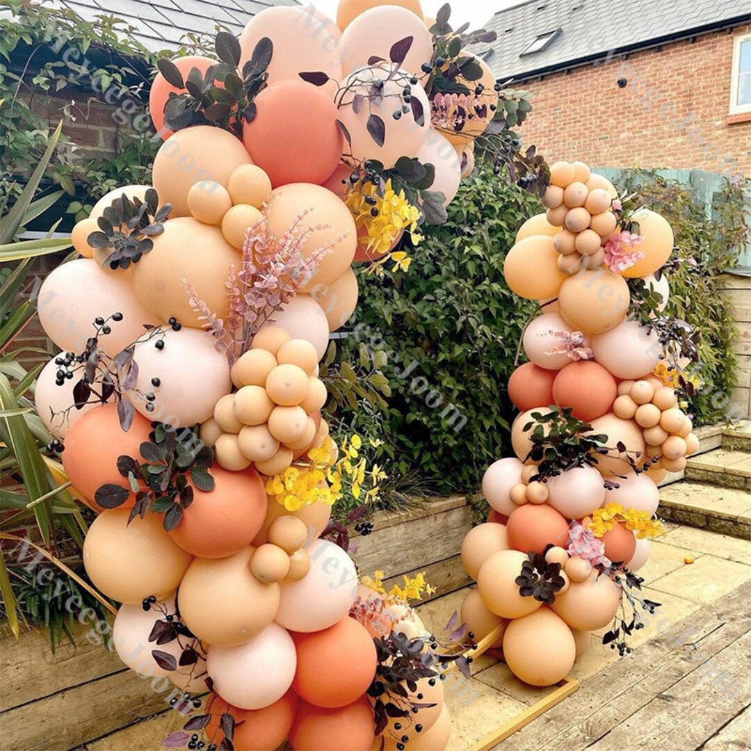 130pcs Doubled Cream Peach Balloon Arch Kit Retro Bridal Shower Gender ...