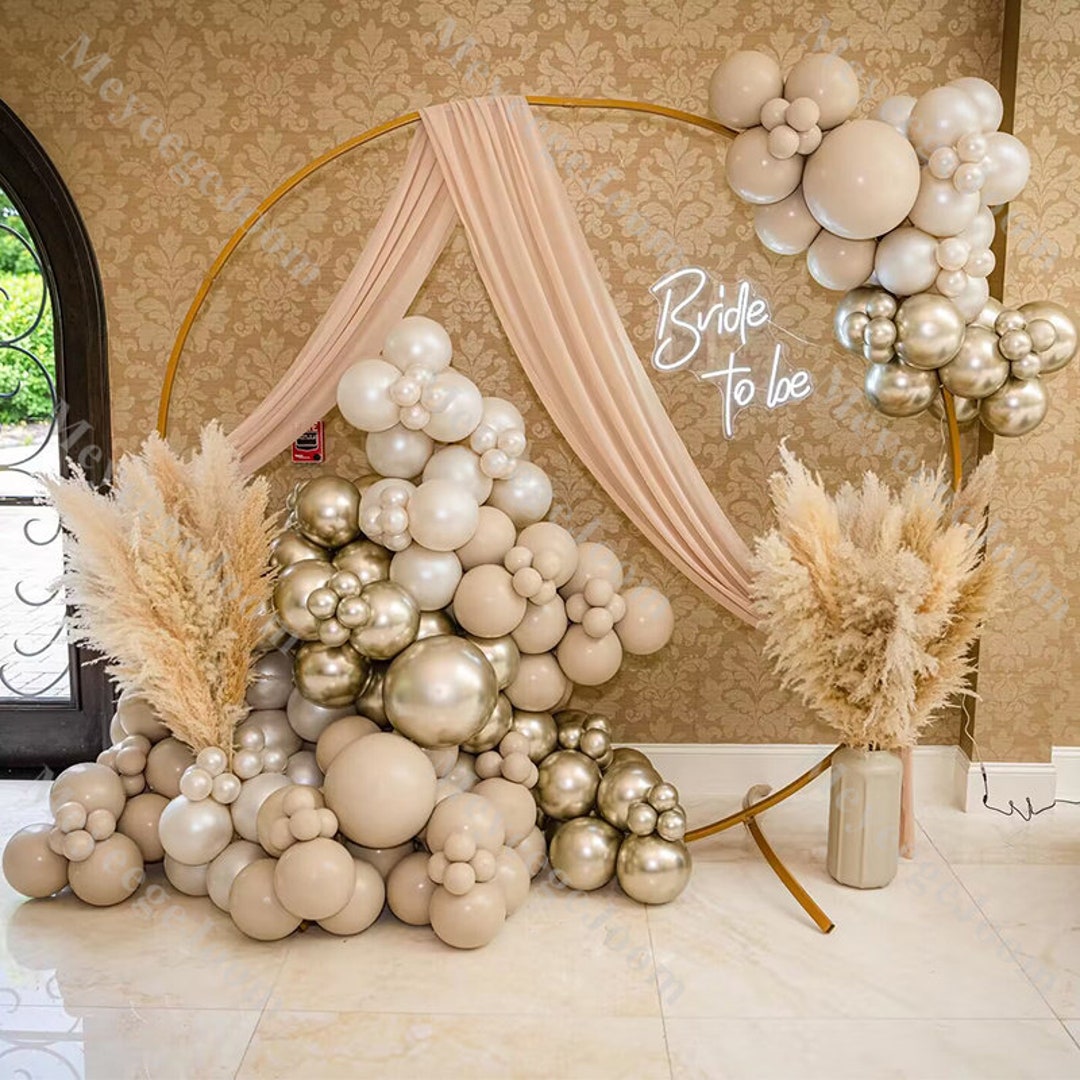145pcs Wedding Balloon Arch Doubled Pearl White Gold Boho Balloons ...