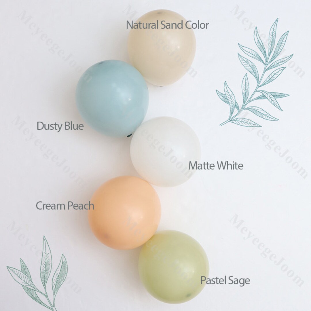 5"/10"/12"/18" Pastel Sage Party Balloon Arch Dusty Blue Natural Sand ...