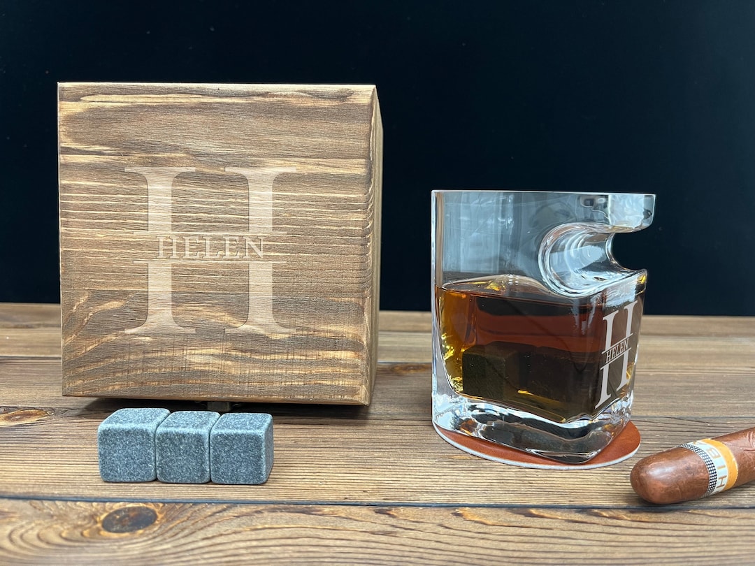 Custom Whiskey Cigar Glass Holder - Engraved Rocks Glass, Etched ...