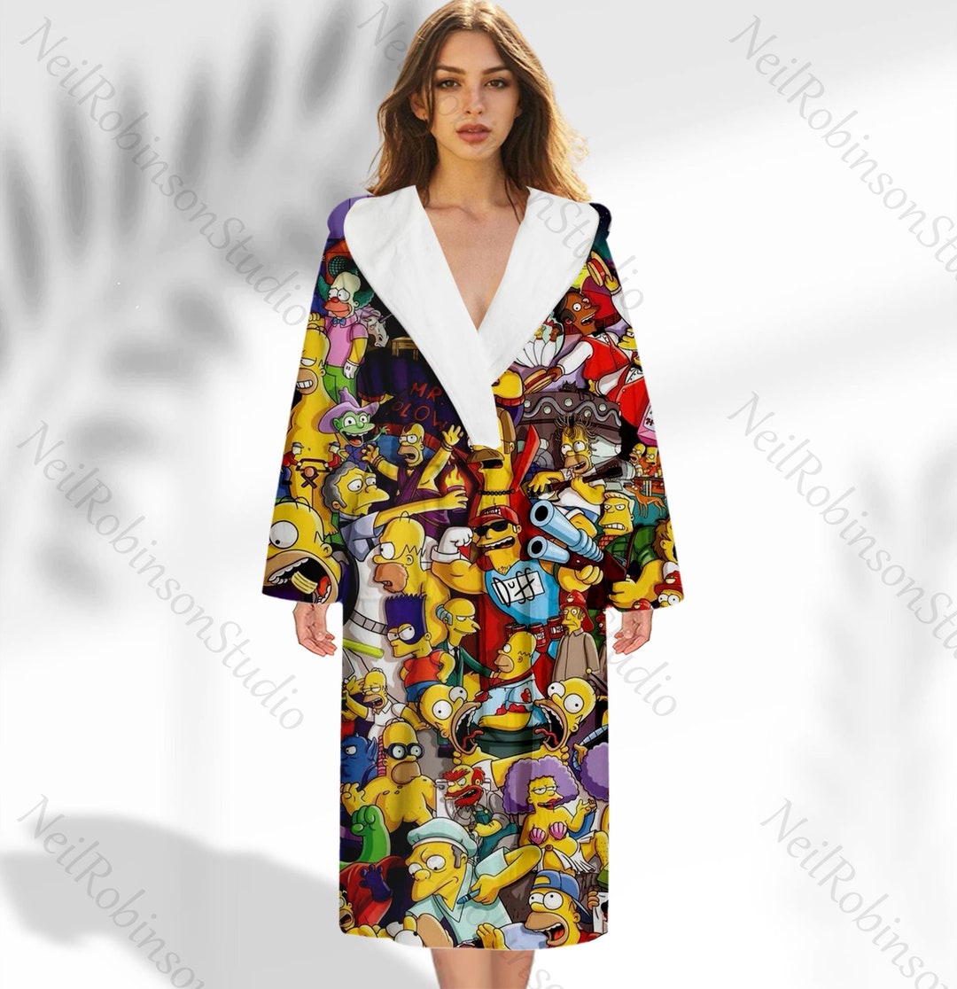 The Simpsons Family Flannel Hooded Bathrobe, the Simpsons Flannel ...