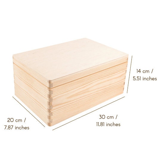 Large Plain Wooden Storage Box With Lid 30 X 20 X 14 Cm - Etsy UK