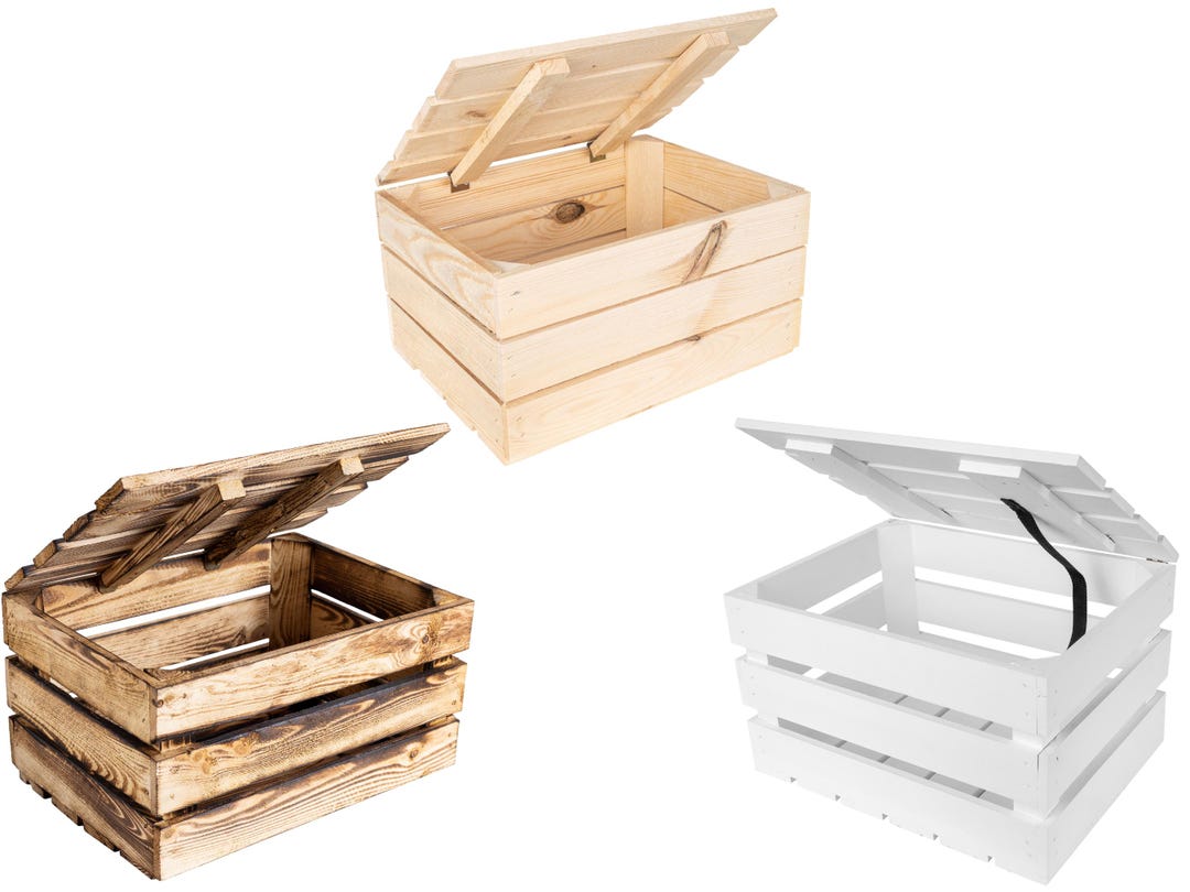 Large Wooden Storage Box 3 Colours 3 Sizes With Hinged Lid Vintage Wood ...