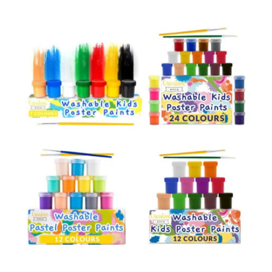 Washable Kids Poster Paint Set 20 Ml Pots 4 Variants Children Toddlers ...