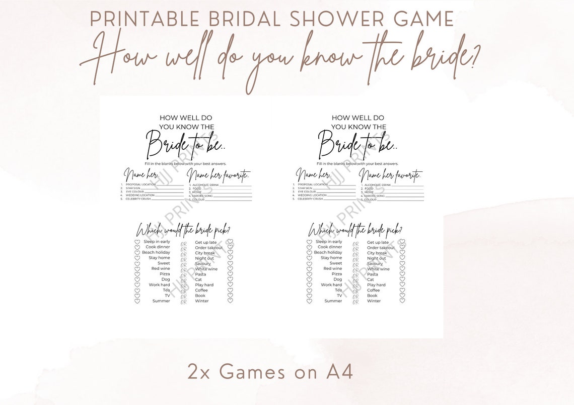 Bridal Party Download and Printable Game how Well Do - Etsy