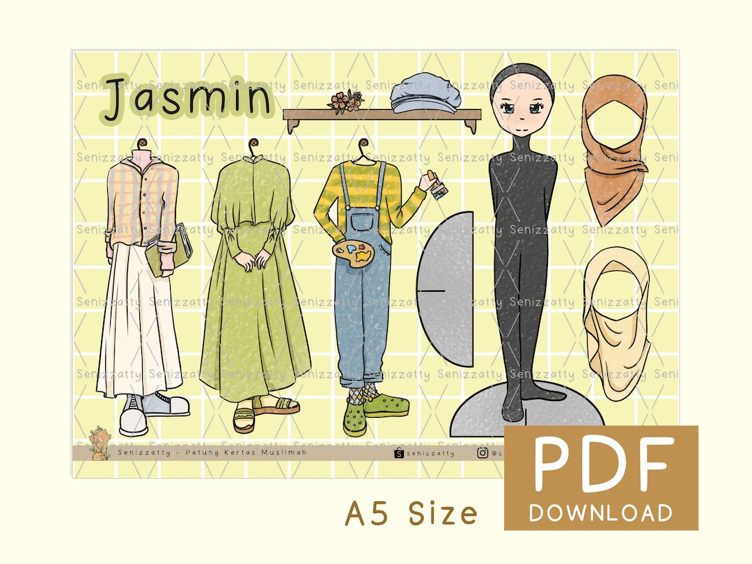 Hijab Paper Doll Printable Kid Craft Holiday Activity Digital Download ...