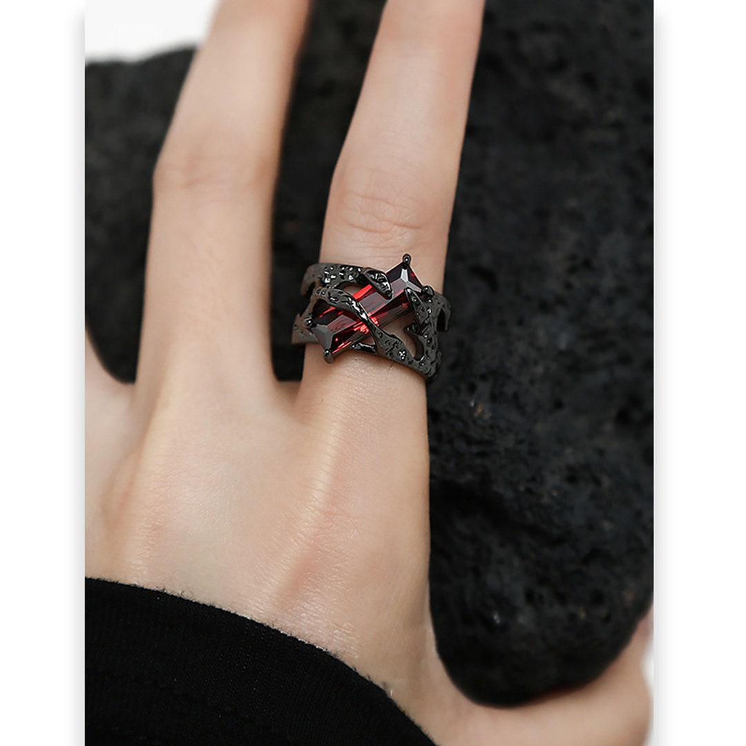925 Silver Rings,gothic Evil Ring Black Demon Band Rings,black Vintage ...