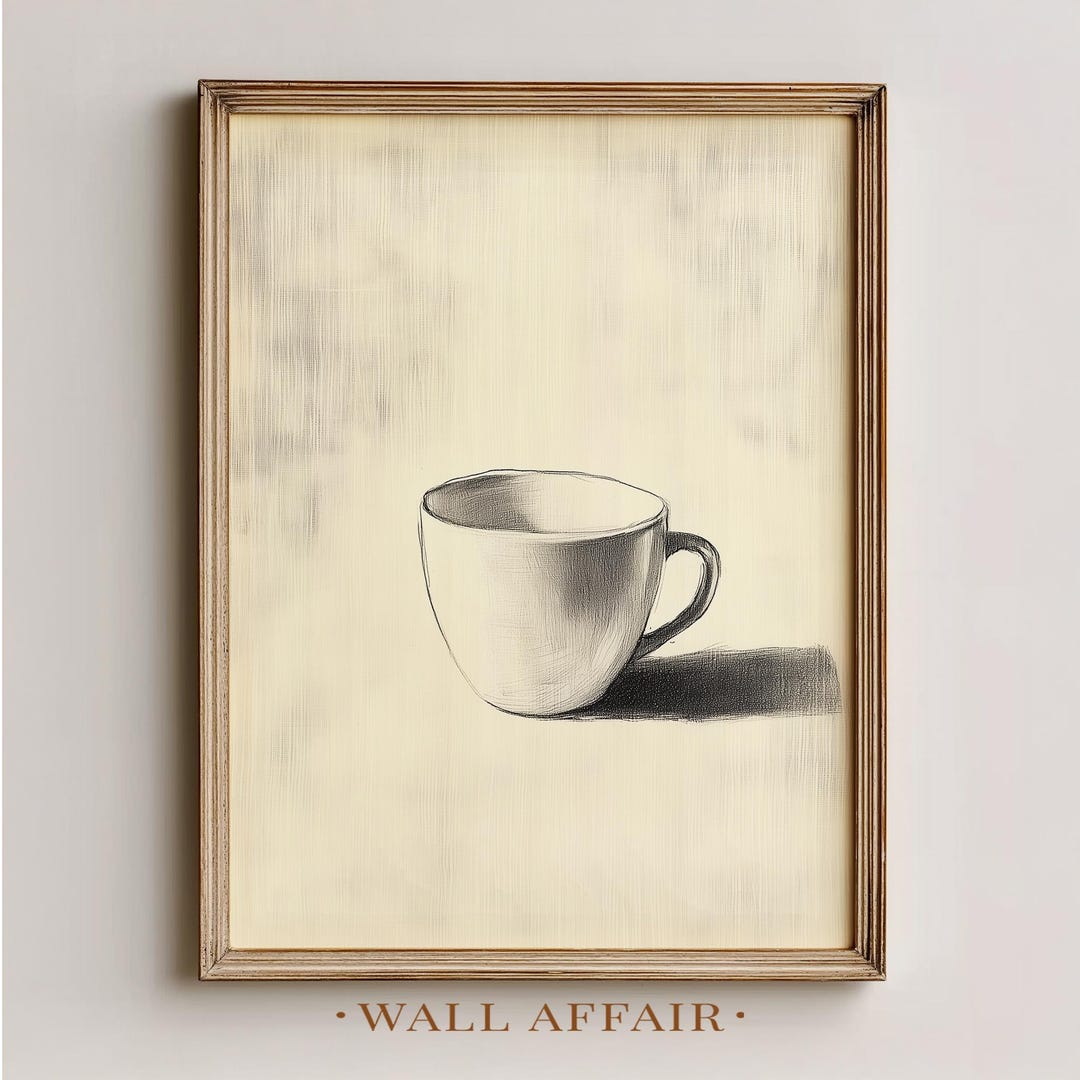 Minimalist Coffee Cup Printable Art - Vintage Style Tea Cup Sketch ...