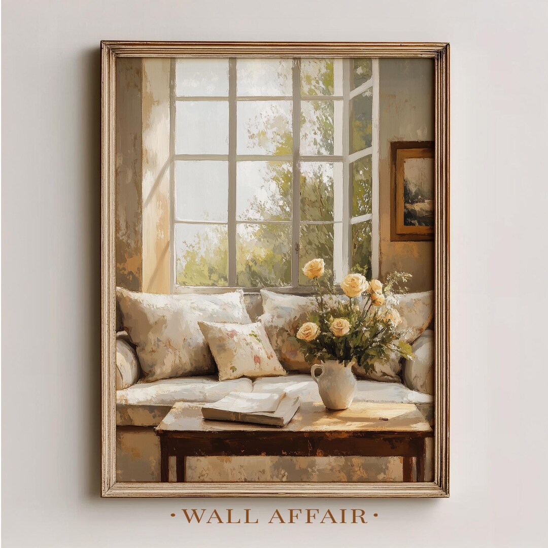 Romantic Sunlit Window Seat Printable - Vintage Cottagecore Painting ...