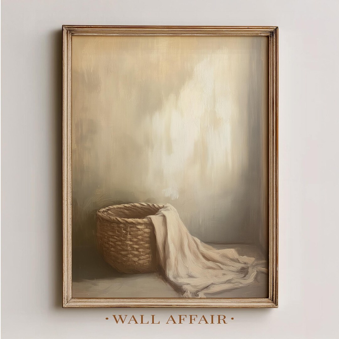 Calm Cottagecore Basket Still Life Printable - Minimal Rustic Wall Art ...