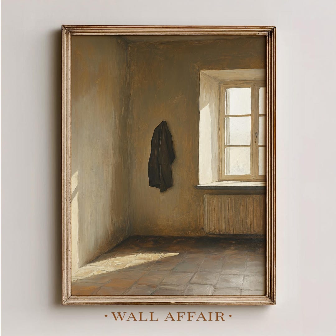 Moody Vintage Interior Wall Art, Quiet Minimal Oil Painting, Solitary ...