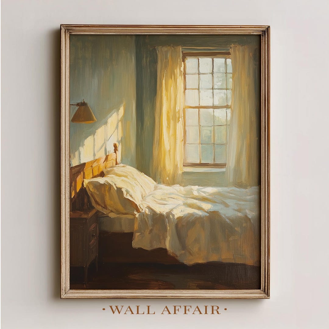 Cottagecore Sunlit Bed Scene - Printable Romantic Wall Art, Warm ...