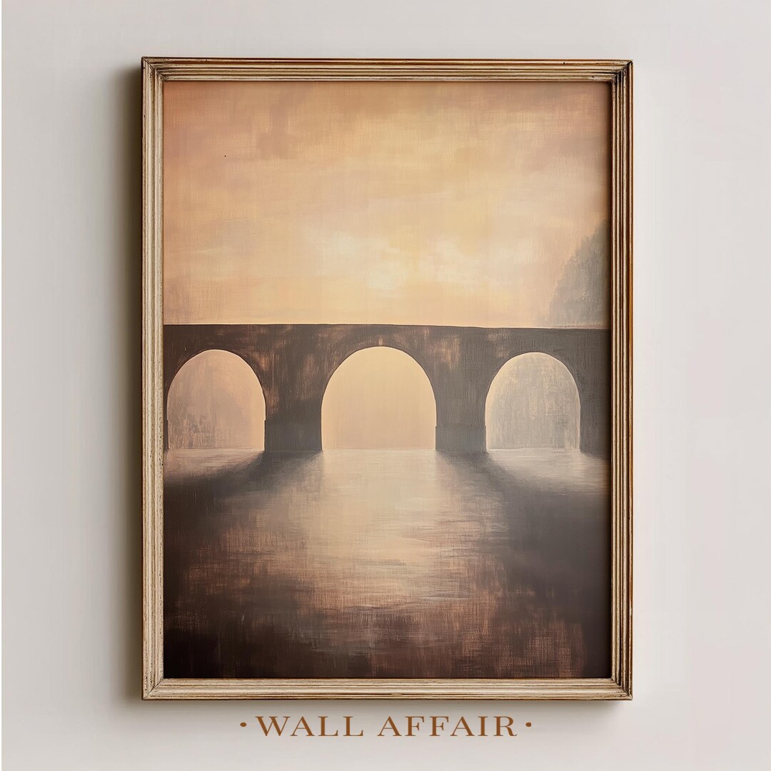 Arch Bridge Painting – Sepia Tones, Rustic Minimalist Wall Art (digital ...