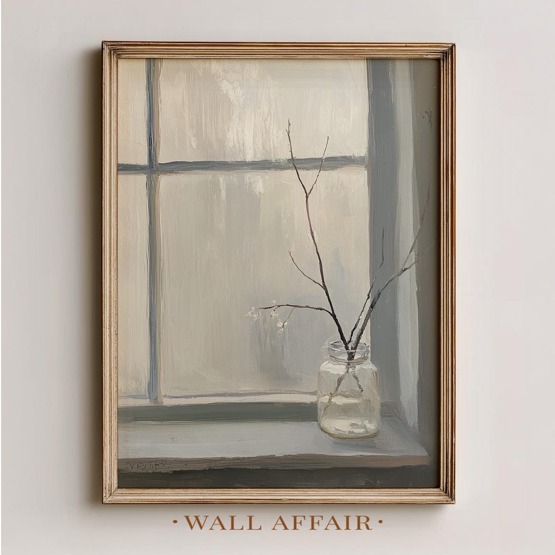 Calm Neutral Still Life Printable - Minimal Dried Branch in Glass Jar ...