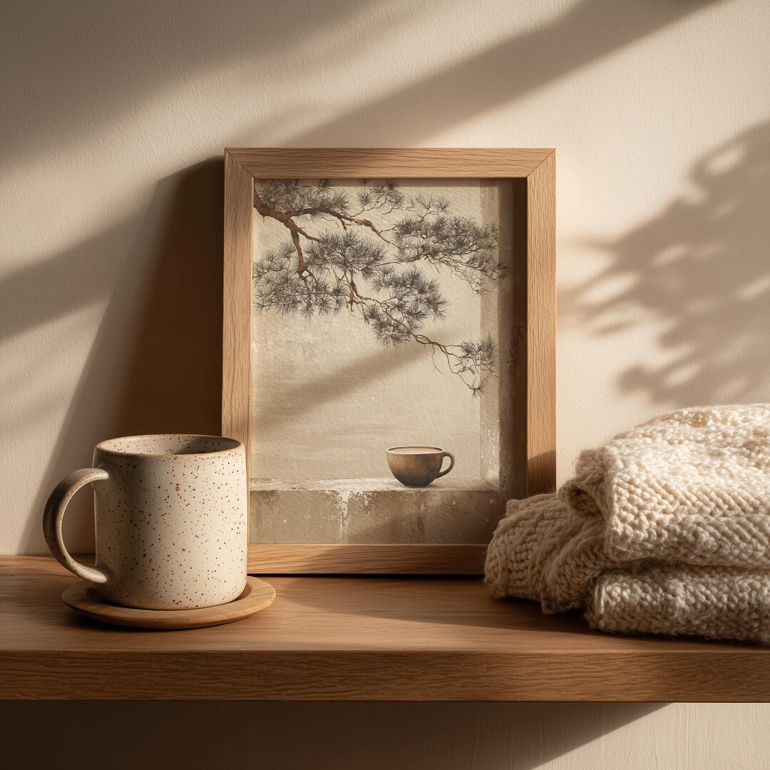 Rustic Ceramic Teacup on Frosted Windowsill - Cozy Vintage Oil Painting ...