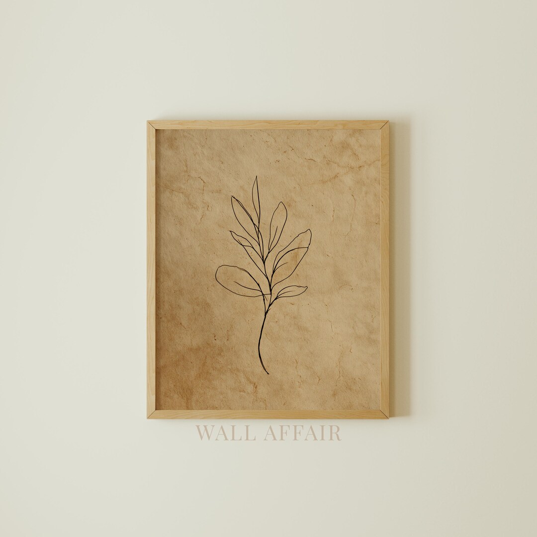 Minimal Botanical Leaf Outline Print - Earthy Rustic Wall Art, Neutral ...
