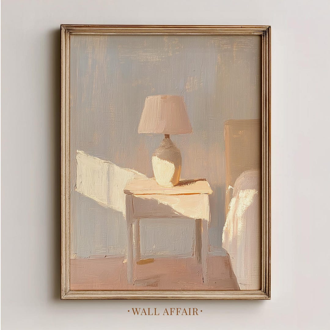Neutral Printable Table Lamp Still Life, Minimal Japandi Wall Art, Cozy ...