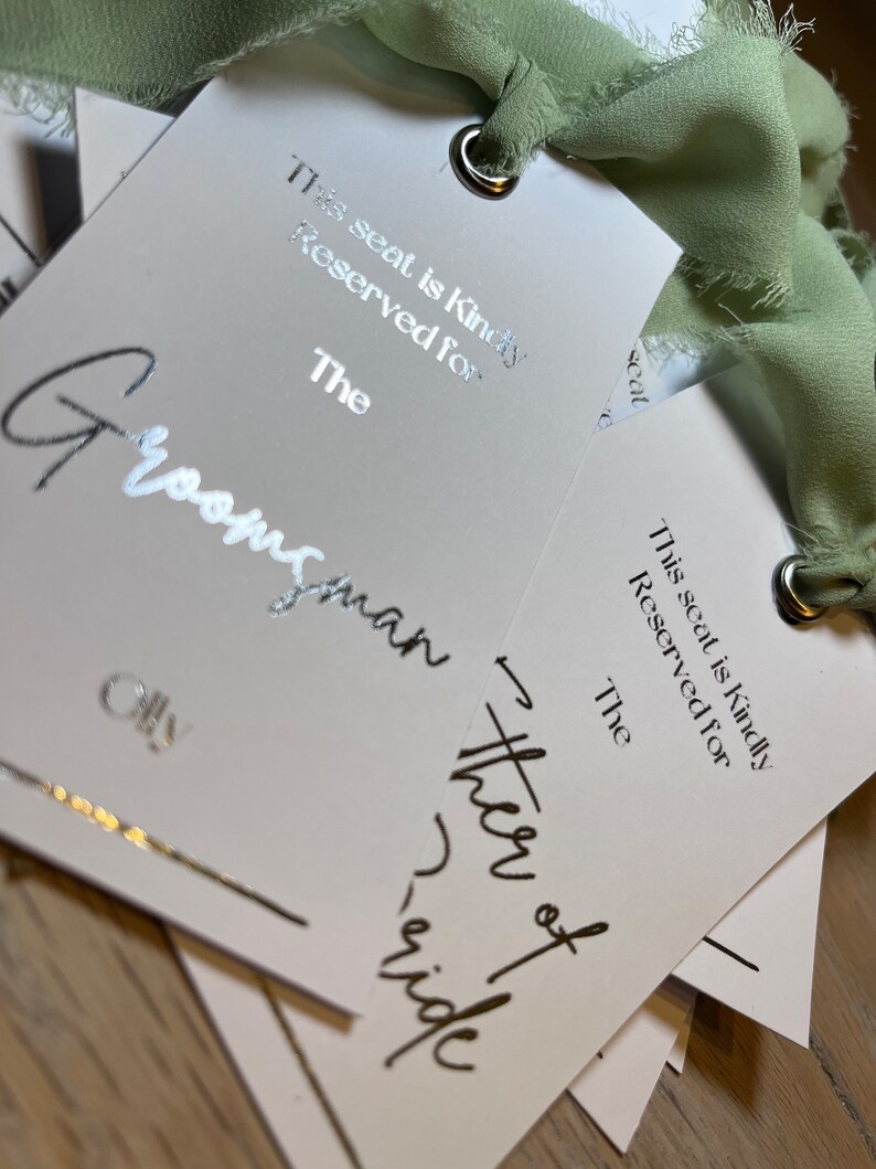 Reserved Seating Tags Real Foil Wedding Tags Seating Plan - Etsy UK
