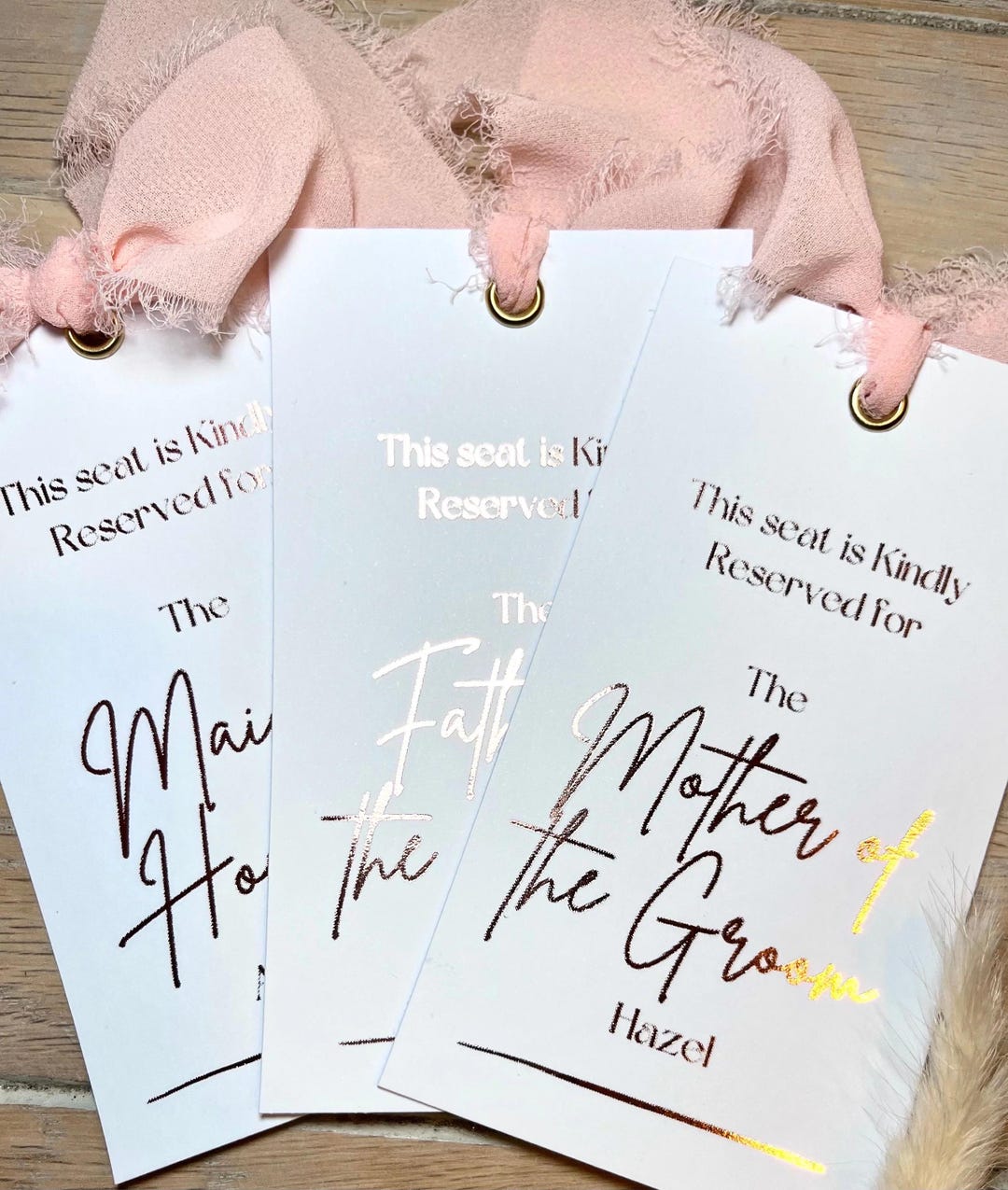 Gold Foil Wedding Reservation Tag Seat Reservation Sign Ceremony Chair ...