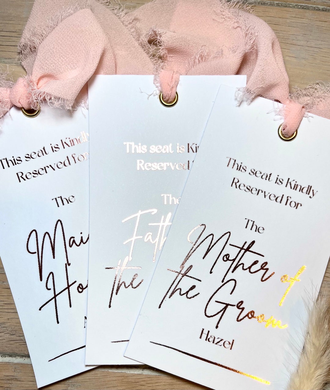 Reserved Seating Tags, Real Foil, Wedding Tags, Seating Plan, Ribbon ...