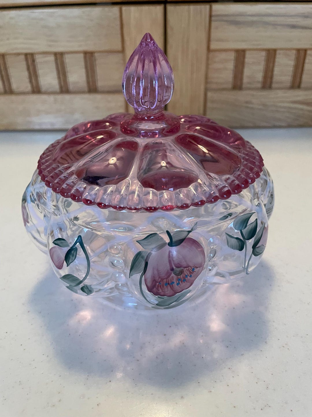 Fenton Covered Candy Dish, Hand Painted and Signed by Artist - Etsy