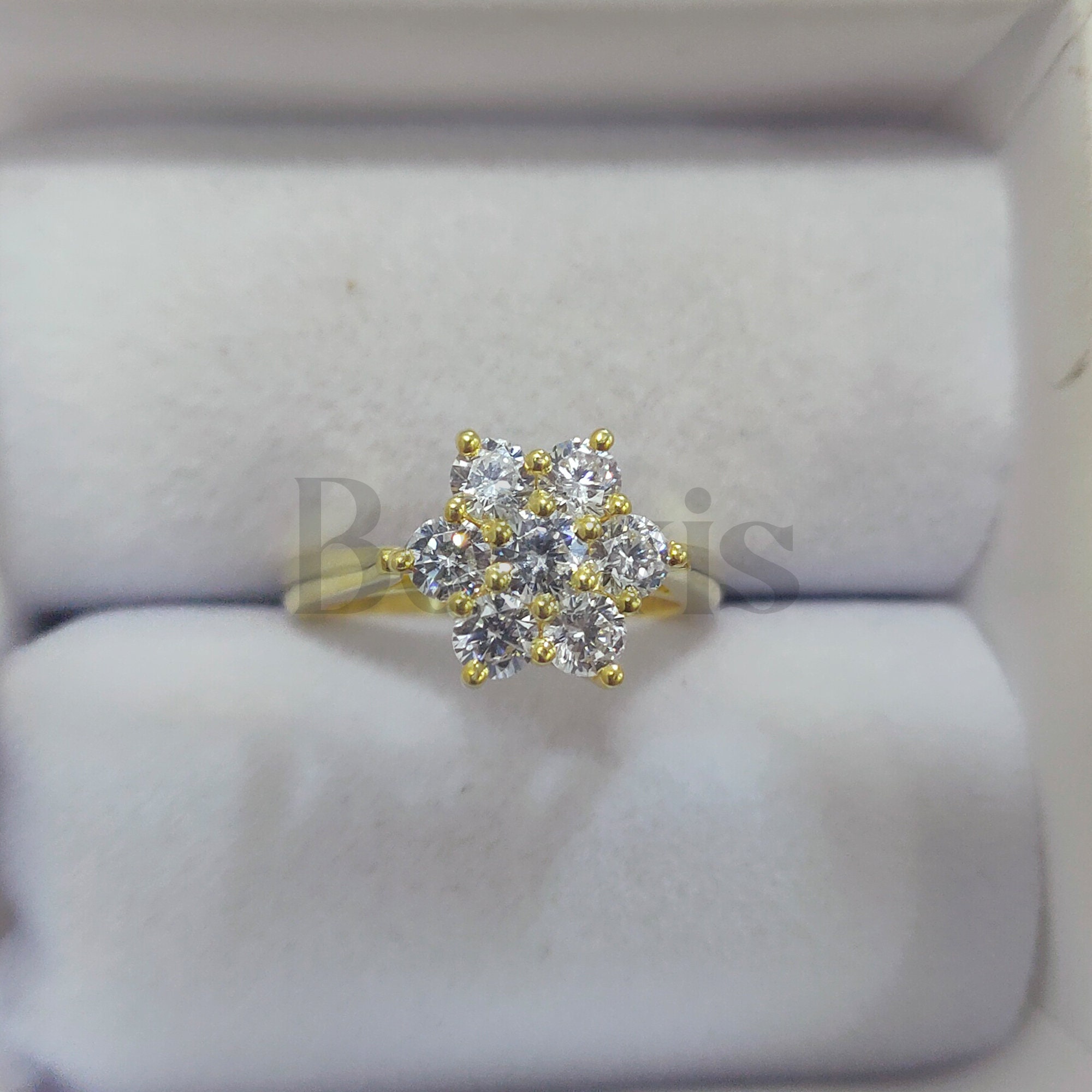 Vintage Diamond Daisy Flower Cluster Ring 14K Yellow Gold Over Sterling ...