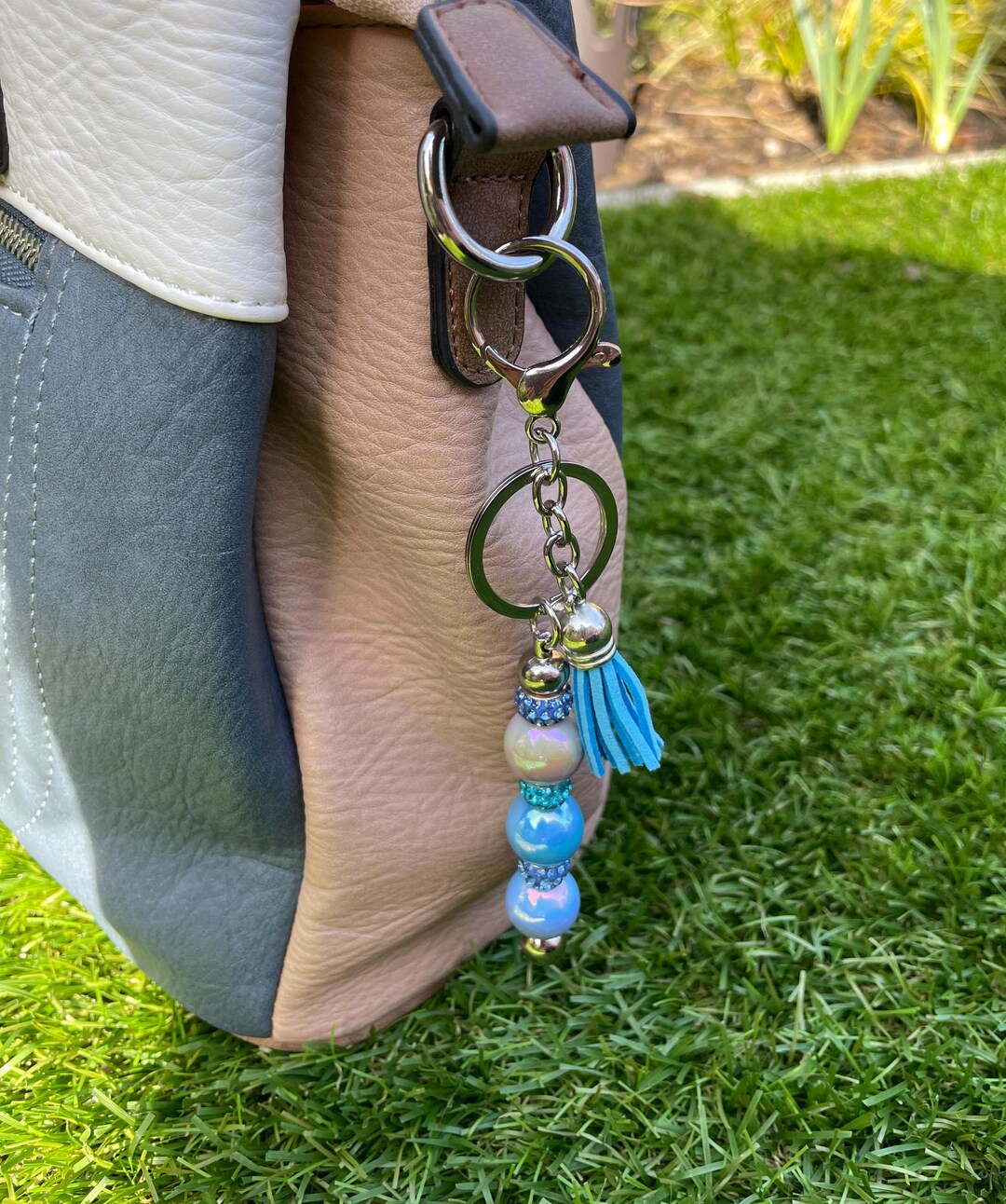 Blue Beaded Keyring, Beaded Key Ring, Key Bar, Keyring, Keychain, Blue ...