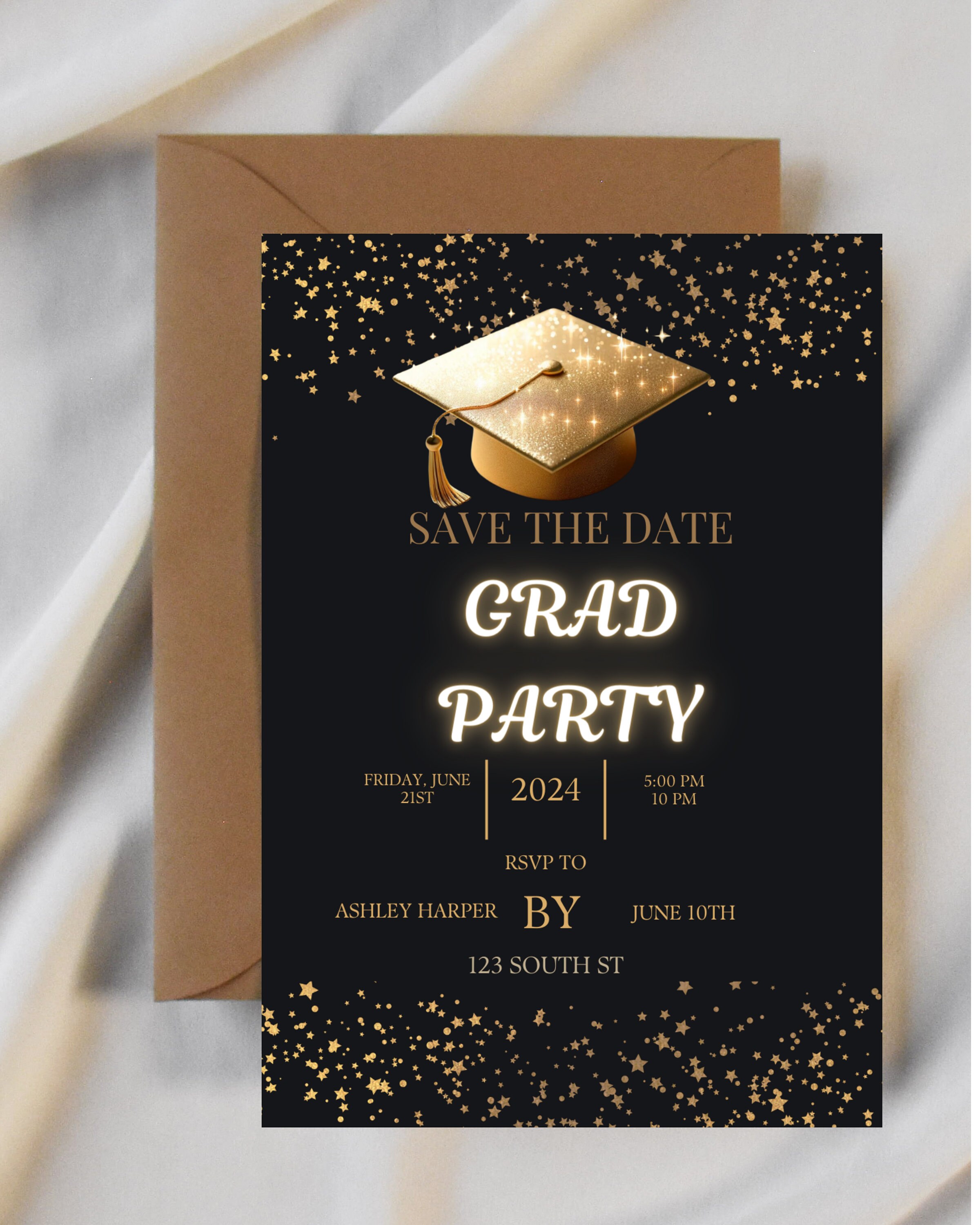 Save the Date Editable Graduation Party Invitation Template Black and ...