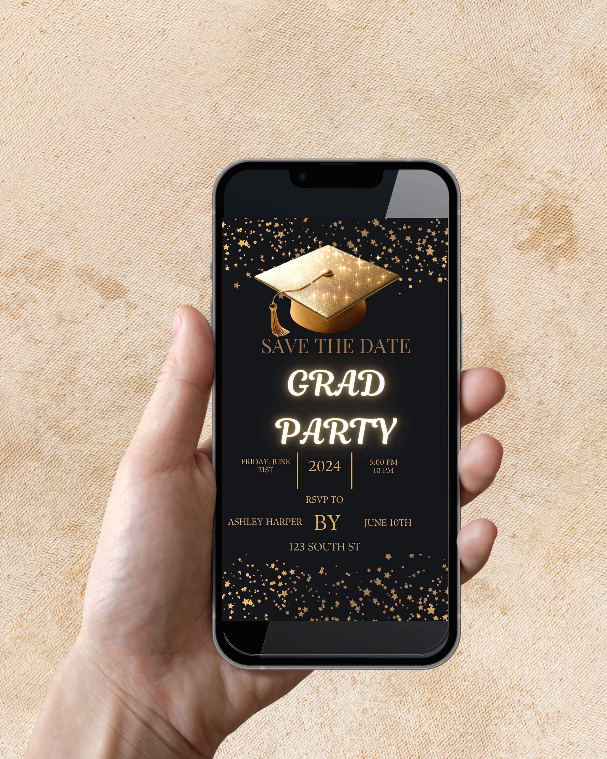 Save the Date Editable Graduation Party Invitation Template Black and ...