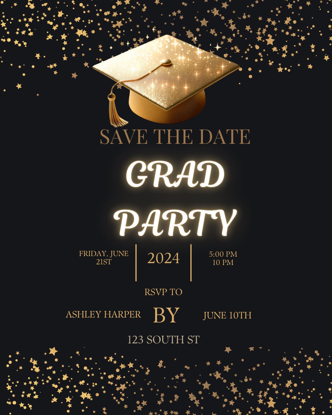 Save the Date Editable Graduation Party Invitation Template Black and ...