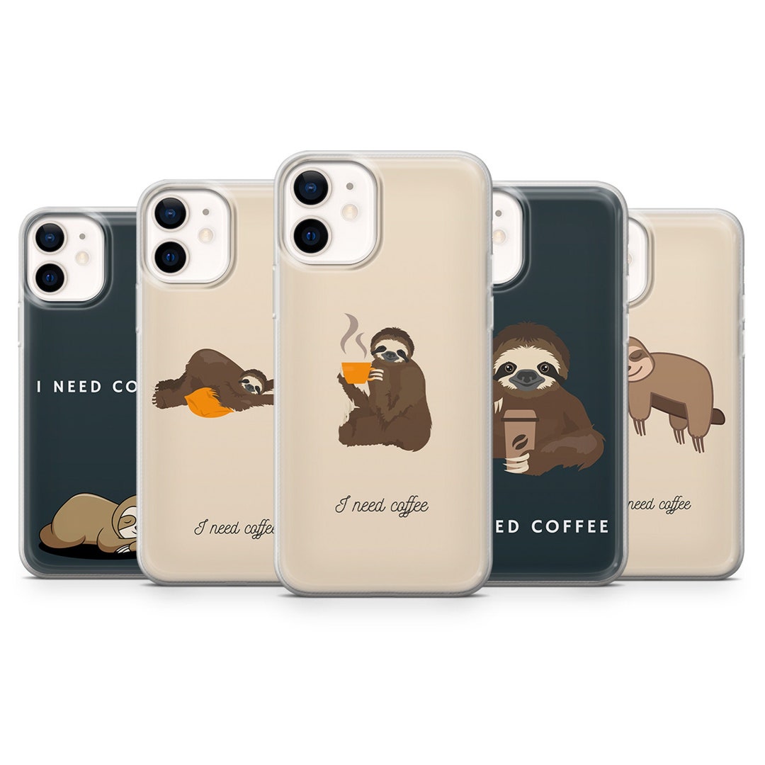 Cute Sloth Phone Case Lazy Coffee Mood Cover Fit for iPhone 14 Pro, 13 ...