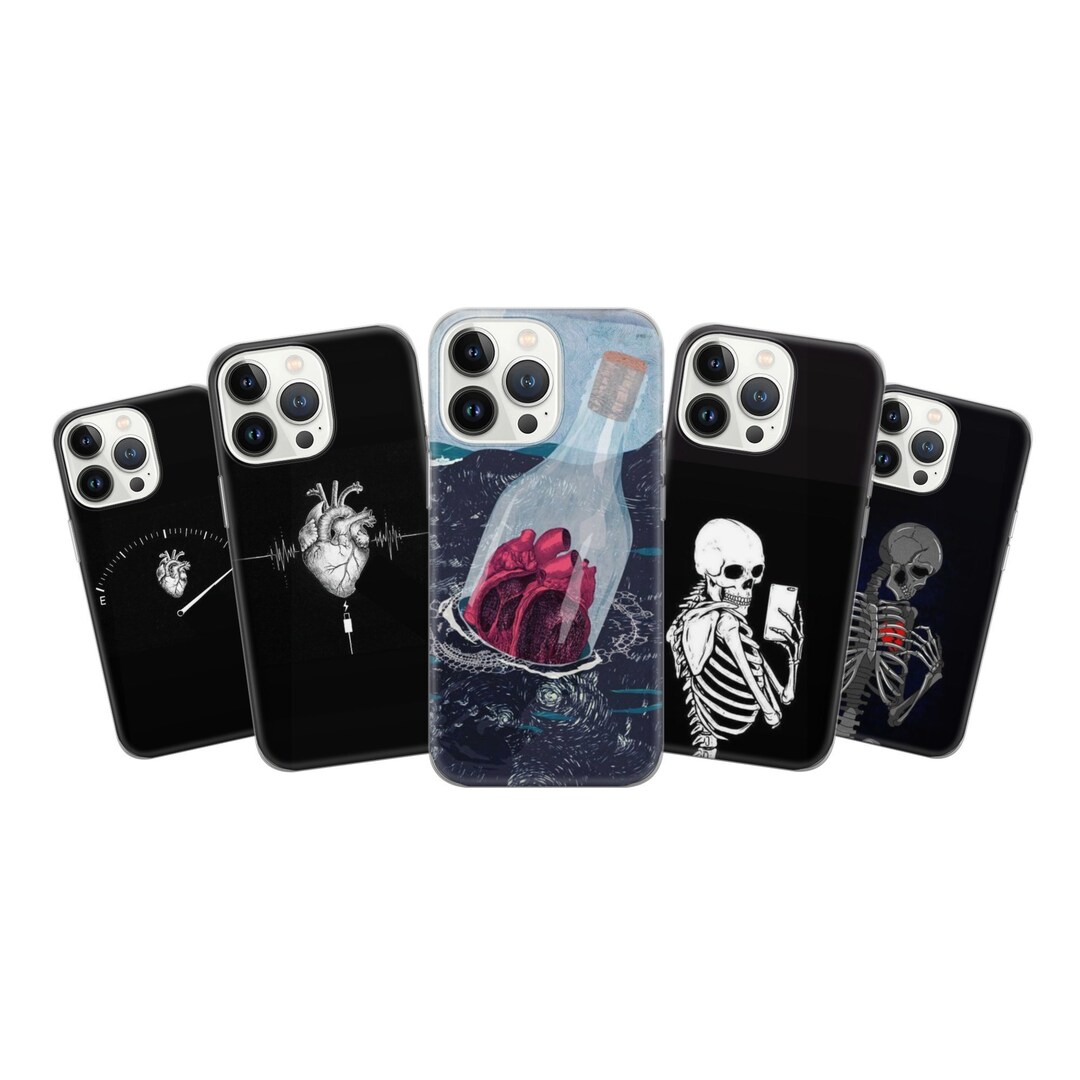 Heart Anatomy Phone Case Dark Skeleton Cover Fit for iPhone 14 Pro, 13 ...
