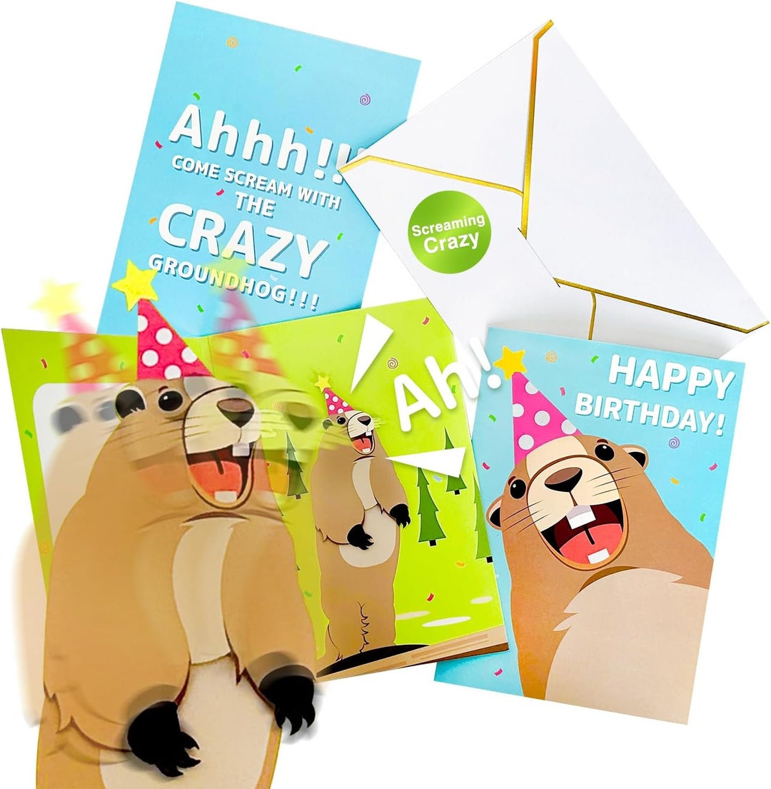 Screaming Groundhog Birthday Card, Funny Birthday Card for Men Women ...