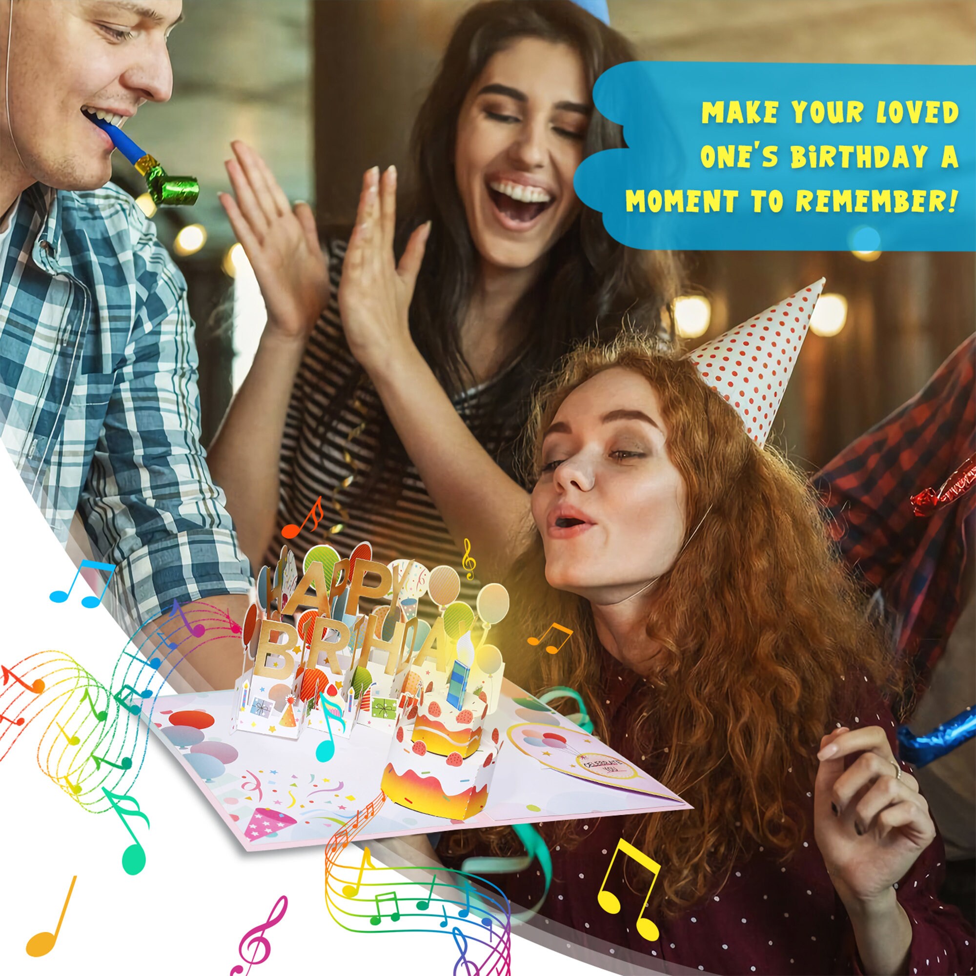 Musical Birthday Cards With Light and Music, 3D Blowable Candle ...