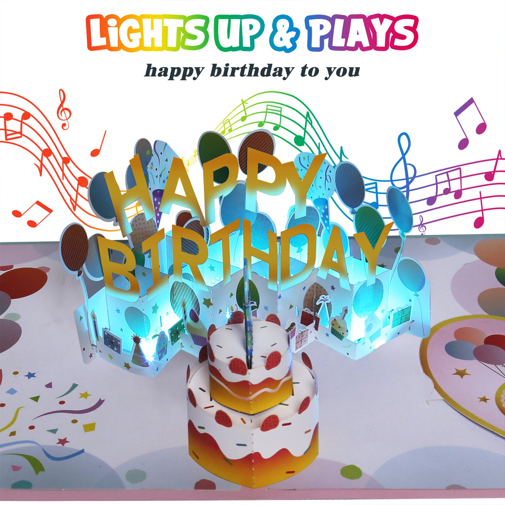 Musical Birthday Cards With Light and Music, 3D Blowable Candle ...